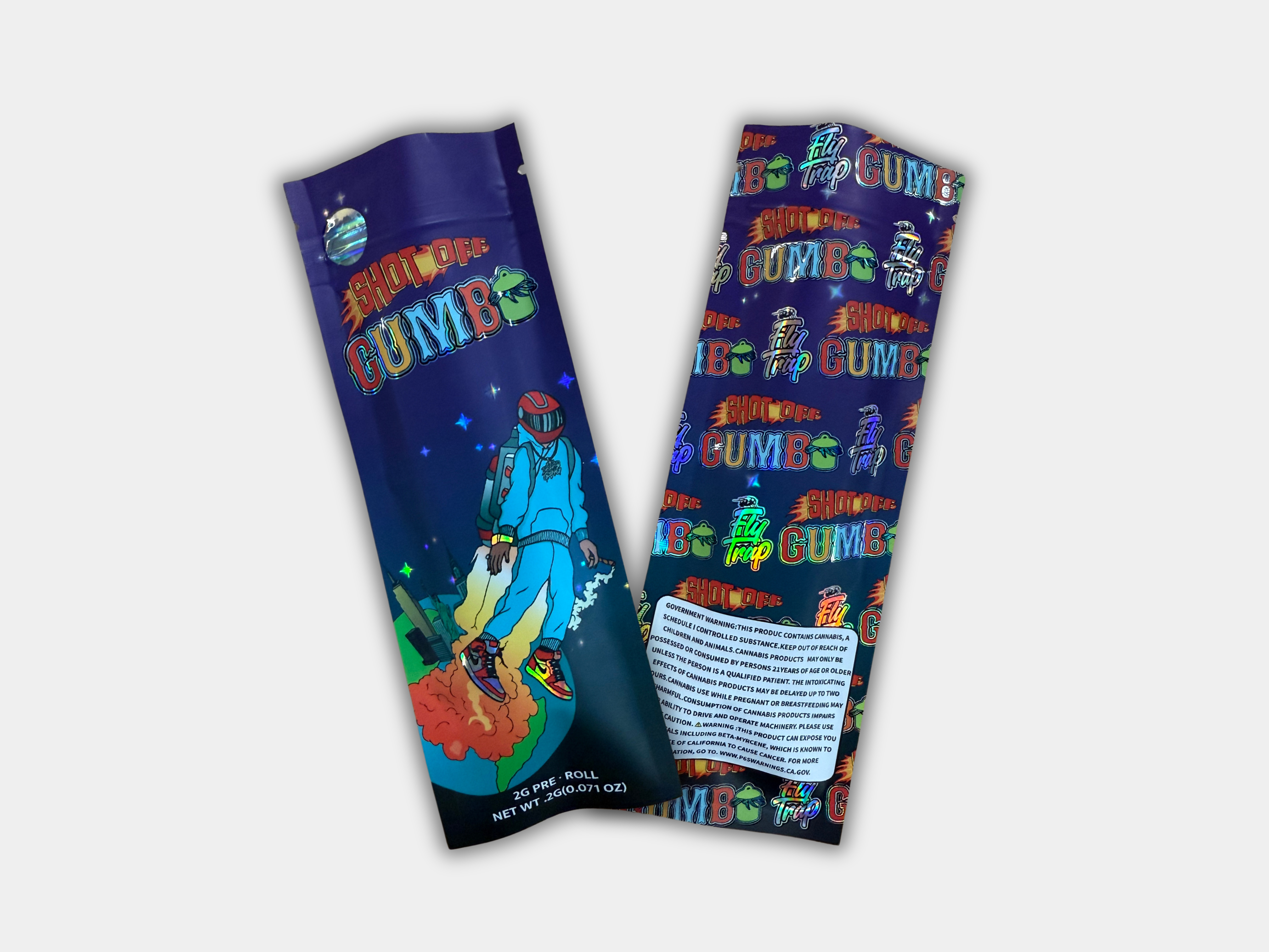 Shot Off Gumbo Holographic Empty Pre Roll Packaging 2 Grams | Smell ...