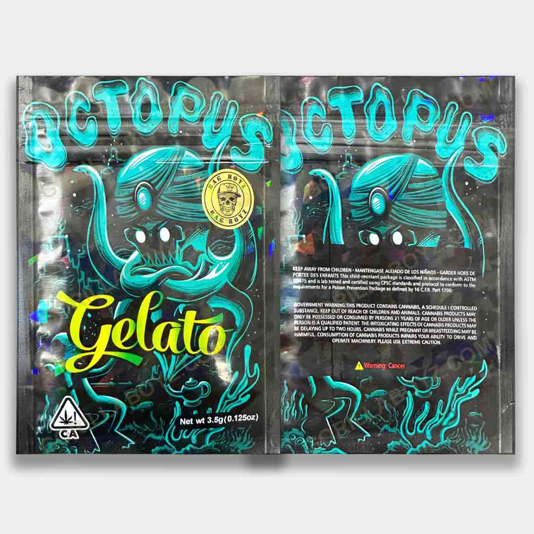 Mylar Bags 3.5 Grams Octopus Gelato | Smell-Proof Ziplocks – Gorilla ...