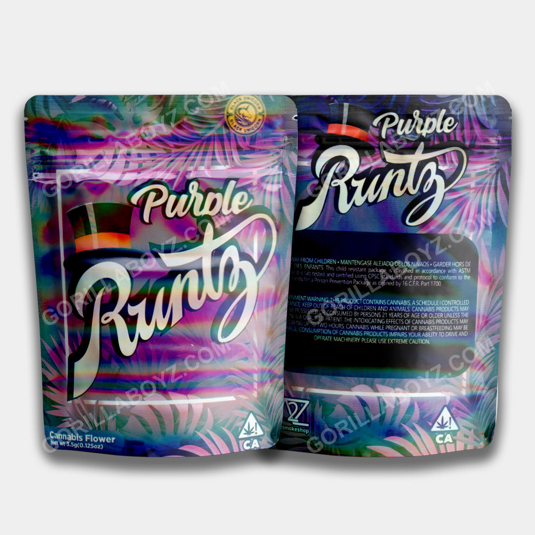 Mylar Bags 3.5 Grams Runtz Purple | Smell-Proof Ziplocks – Gorilla Boyz Inc
