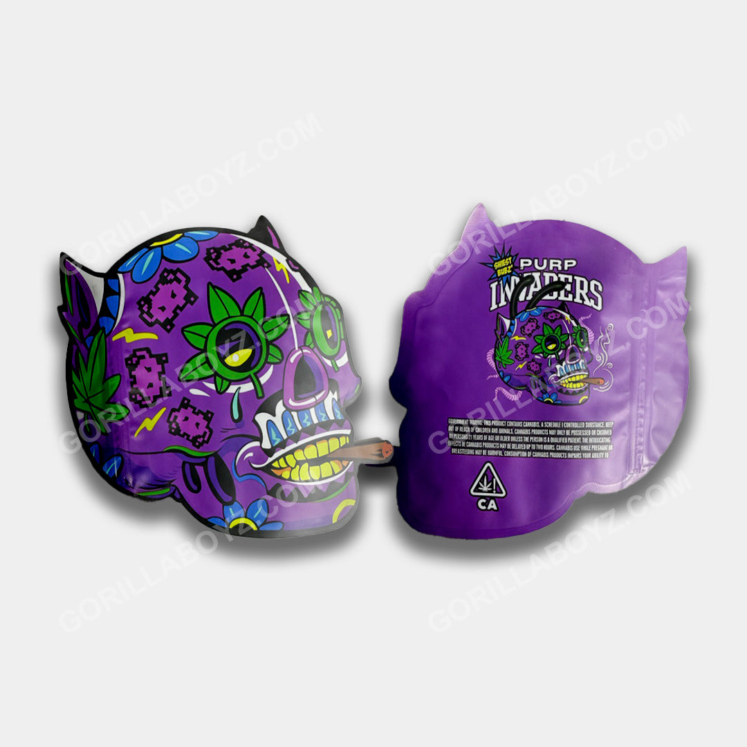 Mylar Bags 3.5 Grams Purp Skull (Purp Invaders) | Smell-Proof Ziplocks ...