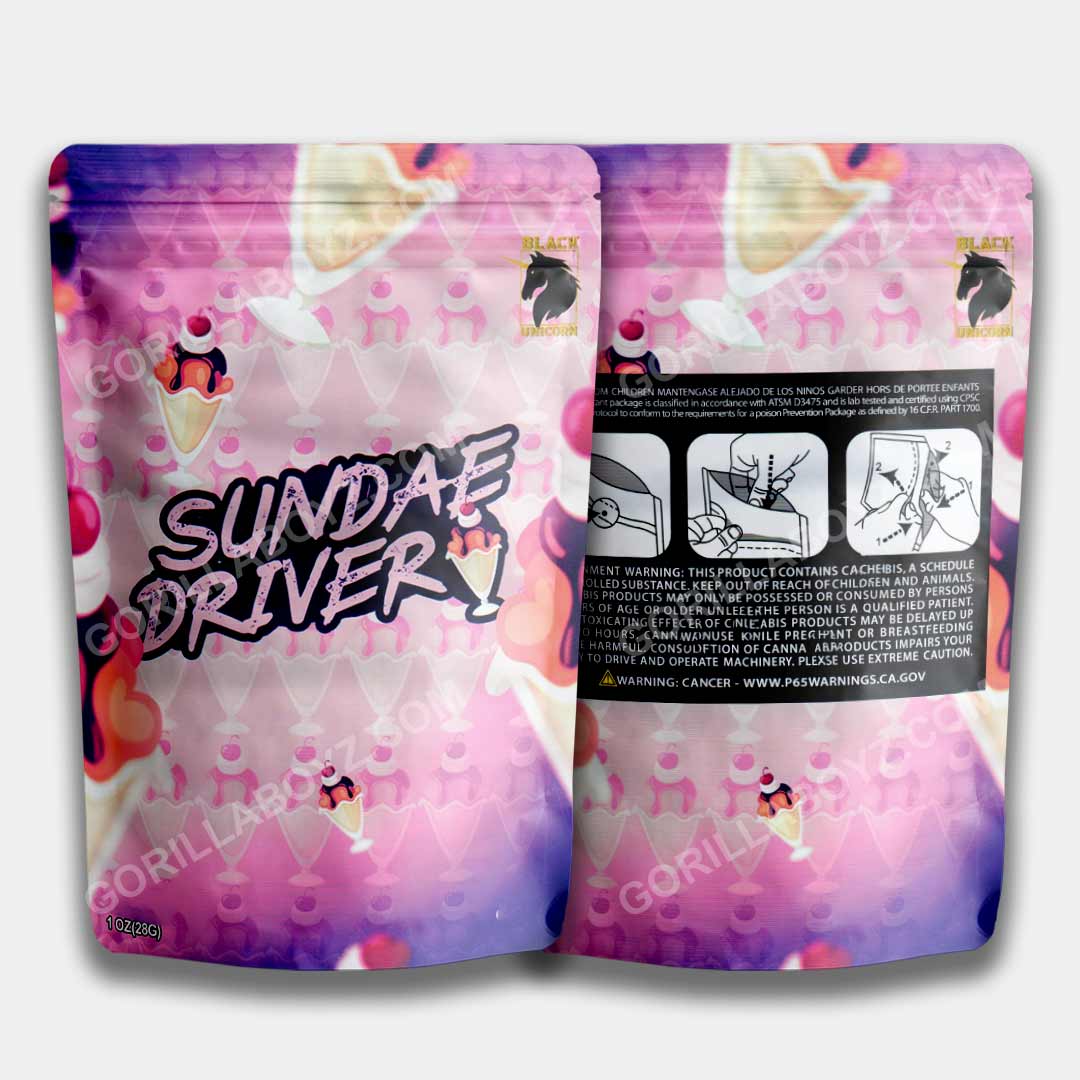 Mylar Bags 1 oz Sundae Driver | Smell Proof Ziplock Packaging – Gorilla ...