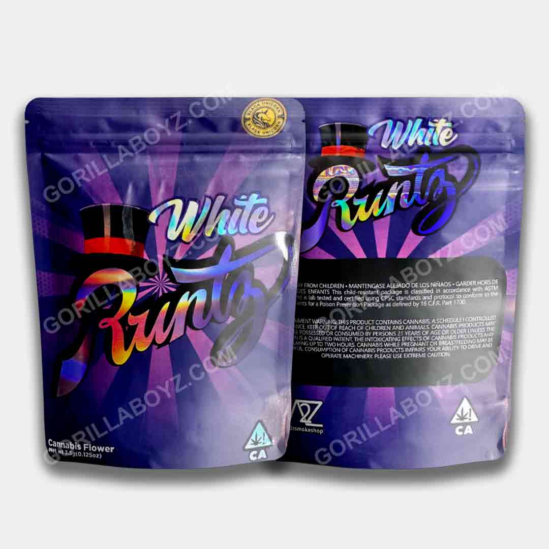 Mylar Bag 3.5 Grams Design White Runtz | Smell Proof Baggies – Gorilla ...